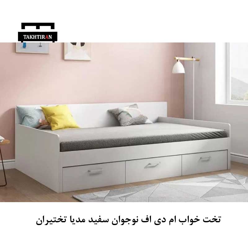 خرید تخت خواب ام دی اف نوجوان سفید مدیا+24ماه ضمانت-تختیران